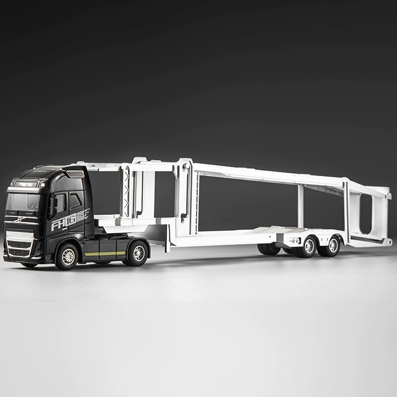 Черная алюминиевая модель грузовика Volvo с транспортной платформой, коллекционная игрушка для мальчиков, премиум