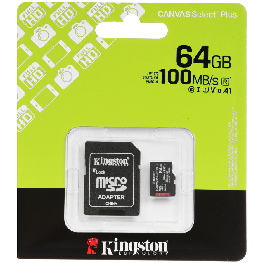 Флеш карта microSDXC 64Gb Class10 Kingston SDCS3/64GB CanvSelect Plus + adapter