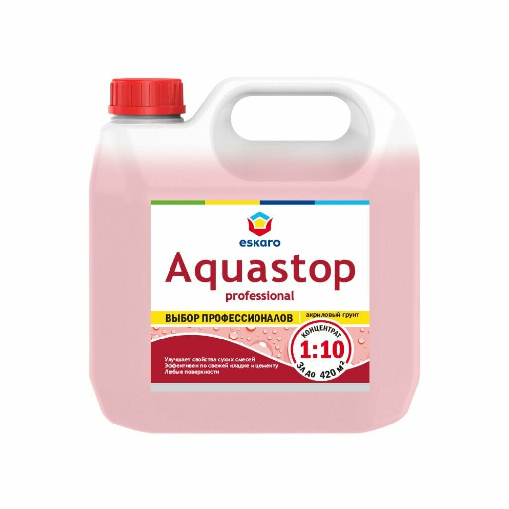Грунтовка акриловая Eskaro Aquastop Professional 3 л, концентрат 1:10, для внутренних и наружных работ