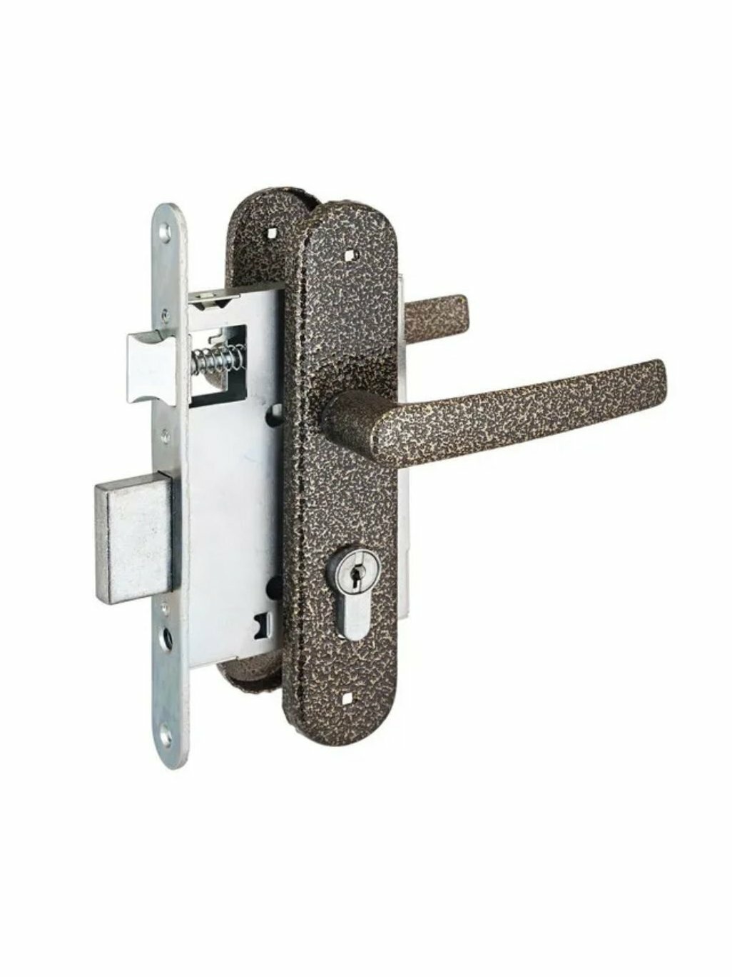 Замок врезной Птимаш ЗВ4-1.55/ЗВ4-3.08В, 8837, цилиндровый с ручкой, бронзовый, универсальный, 4 ключа, стальной корпус