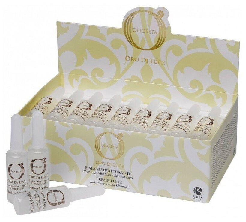 Barex Olioseta Oro Di Luce Repair Fluid - Флюид Восстанавливающий с протеинами шелка и семенем льна 12 х 15 мл