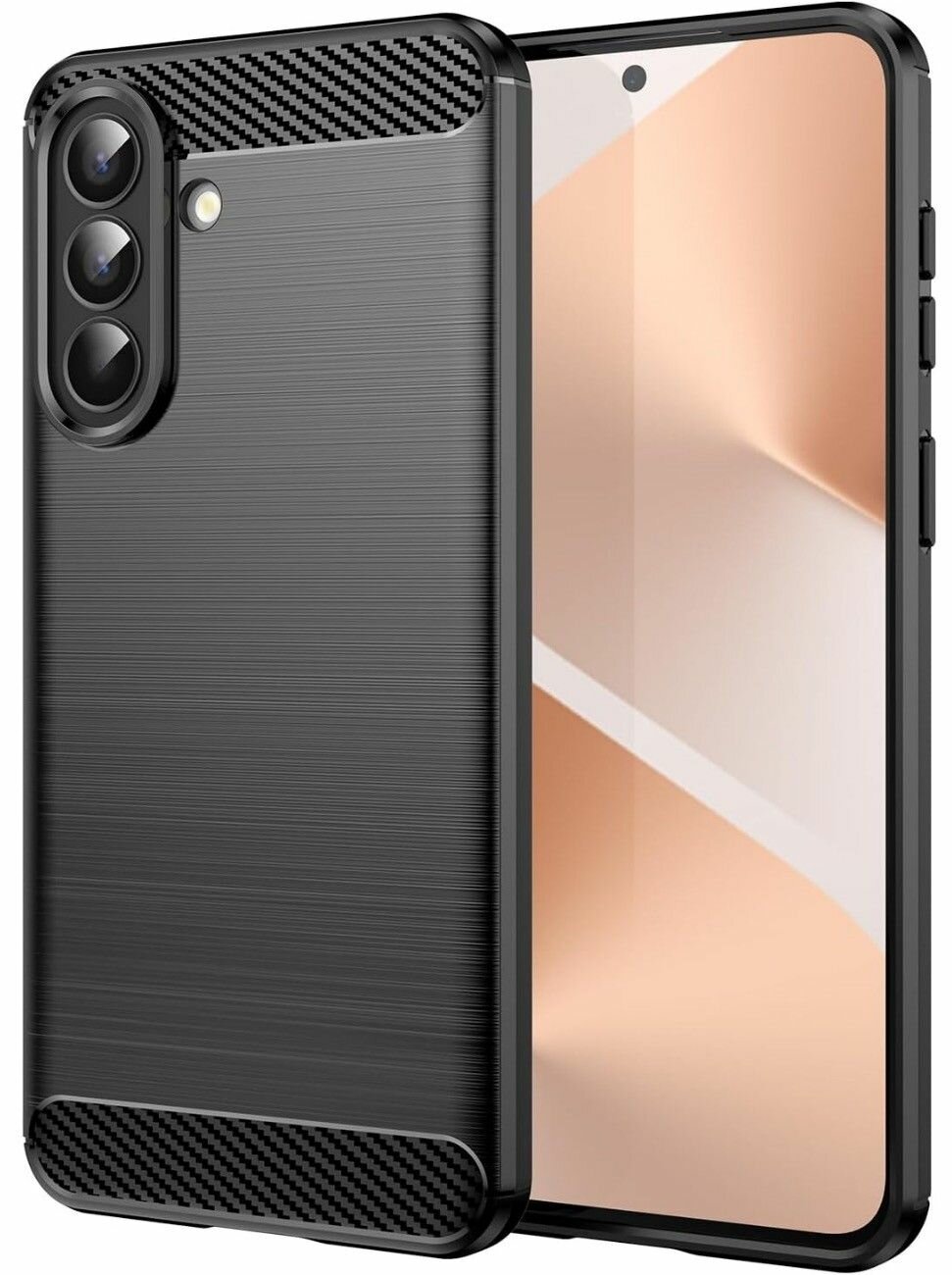 Чехол на Samsung Galaxy A57 силиконовый карбон сталь чёрный противоударный