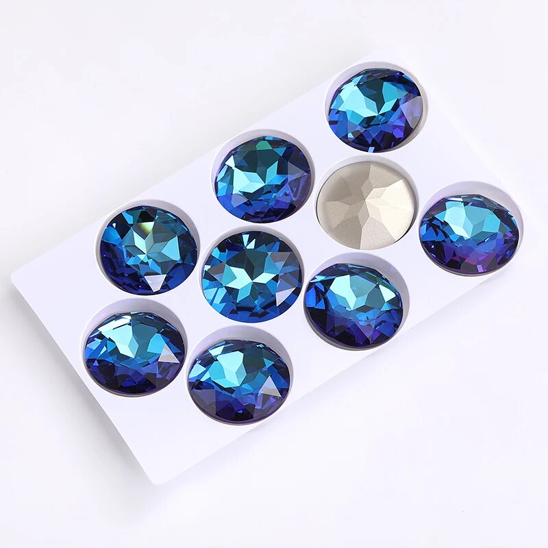Стразы круглые стеклянные 27 мм, Bermuda Blue, 9 шт.