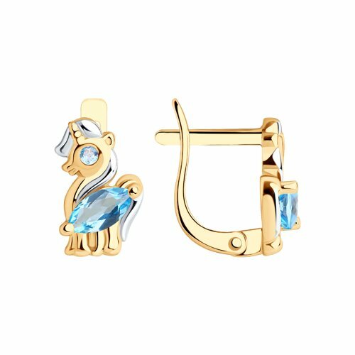 Серьги, красное золото, 585 проба, топаз, фианит