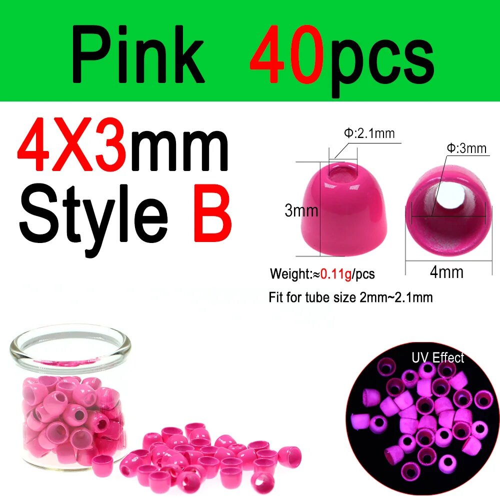 Розовые бусины для мушек 40шт, 4x3mm, Style B, UV