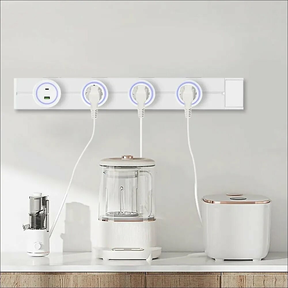 Трековая система с 3 розетками EU и 2 USB белый металлический шина 60 см