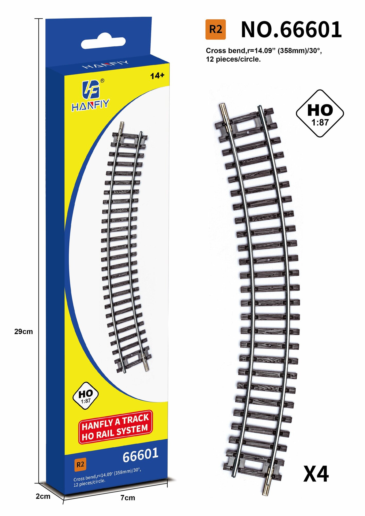 Рельсы для железной дороги HanFly Metal Model Train, метал, 4шт - HF66601 , полностью совместим c любой серией HO 1:87