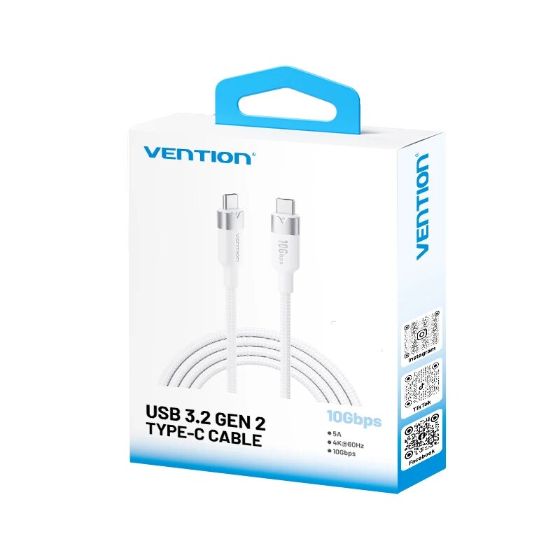 Кабель Vention USB 3.2 Gen 2 Type-C, белый, 0.5 м