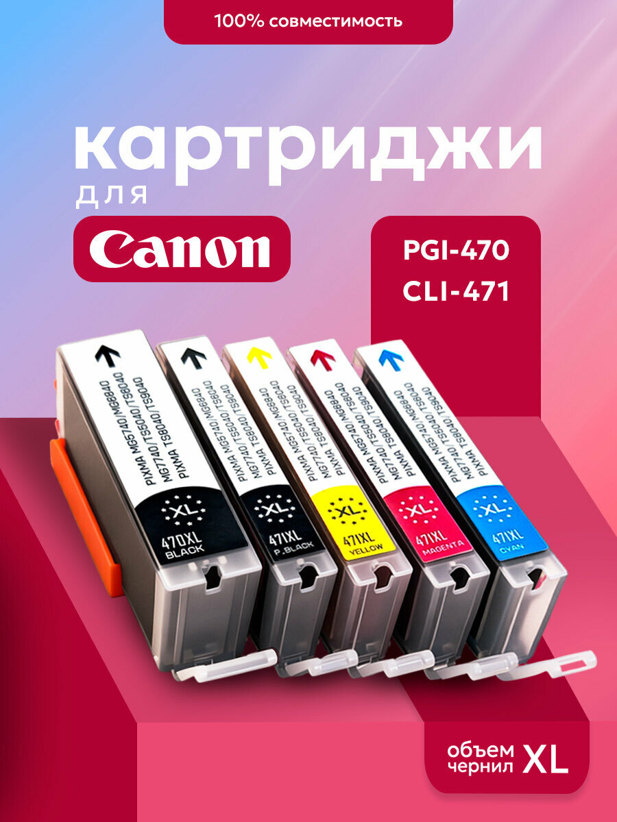 Комплект картриджей PGI-470/CLI-471 XL увеличенной емкости для принтеров Canon 5 цветов, Inkmaster
