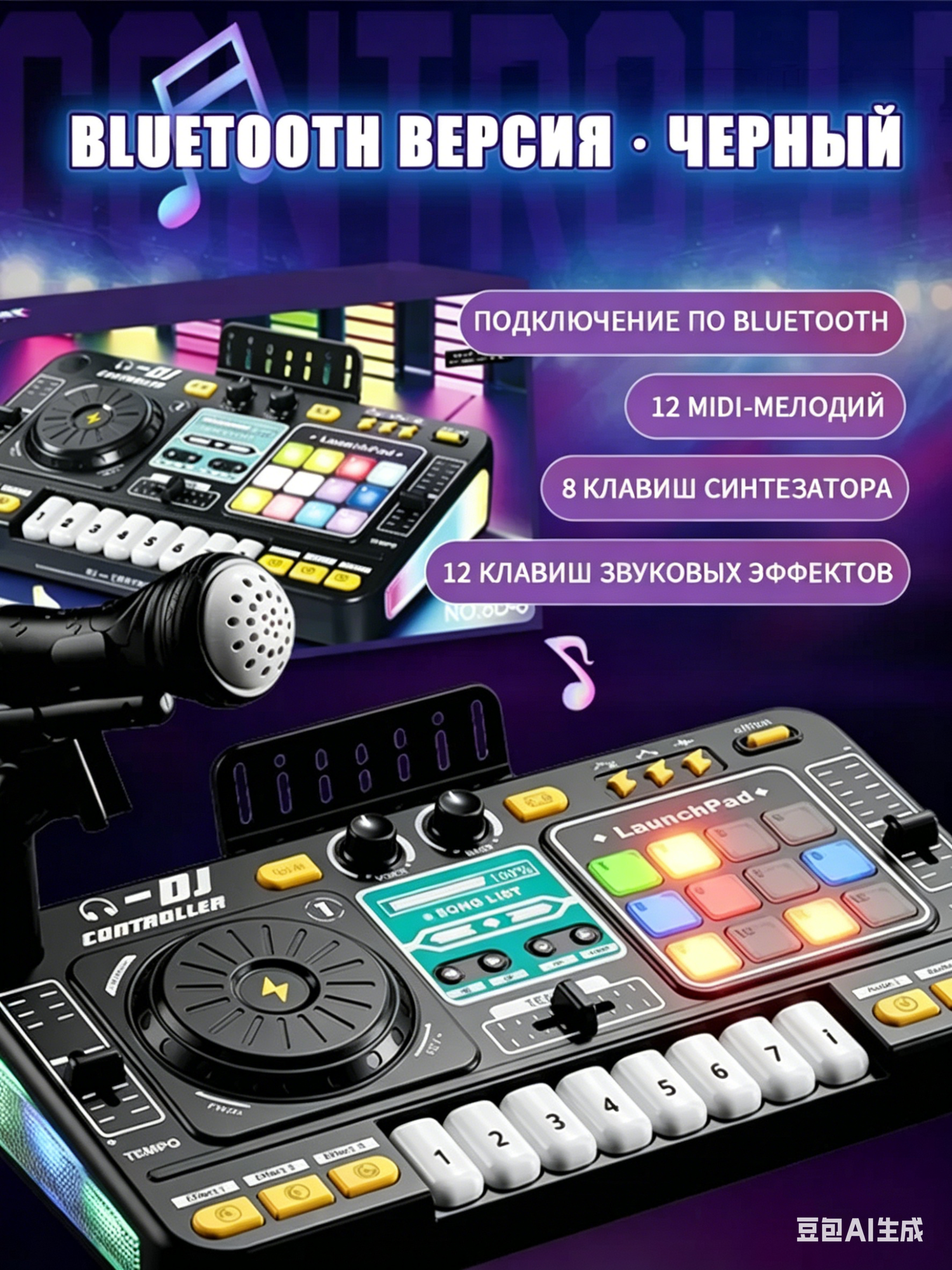 Детский DJ-пульт VISI с микрофоном, музыкальная игрушка с подсветкой и Bluetooth, развивающая игрушка для детей