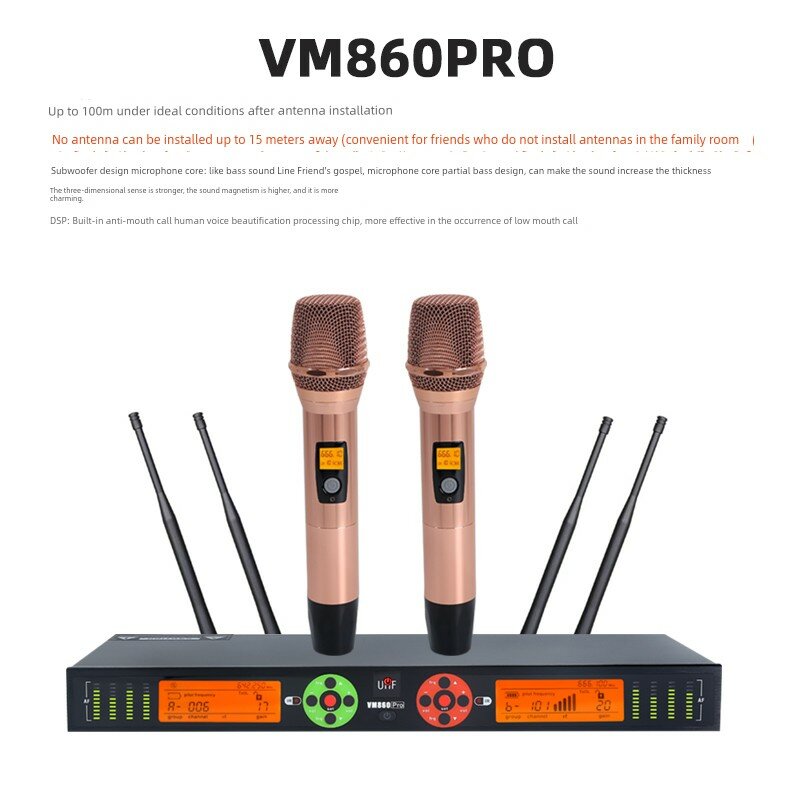 Беспроводная система микрофона VM860PRO с опциональным черным микрофоном для караоке и сцены
