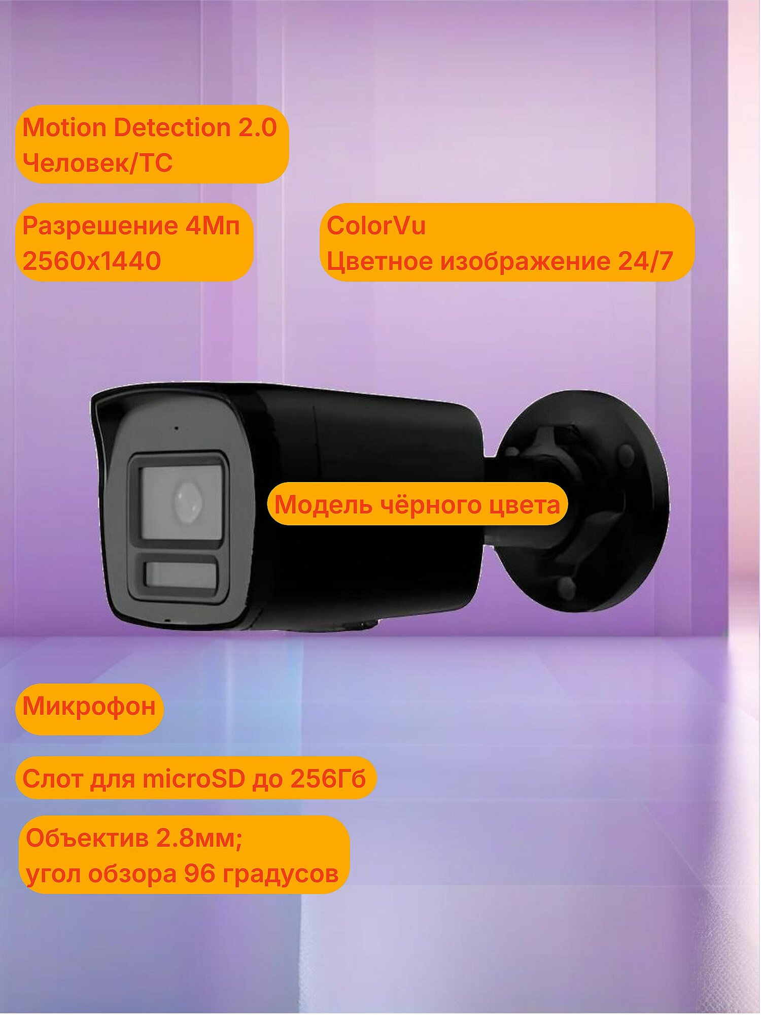 HiWatch DS-i450L(D) (2.8mm) Black IP-видеокамера 4 МП, ColorVu, 2 типа подсветки, микрофон; слот под карту памяти