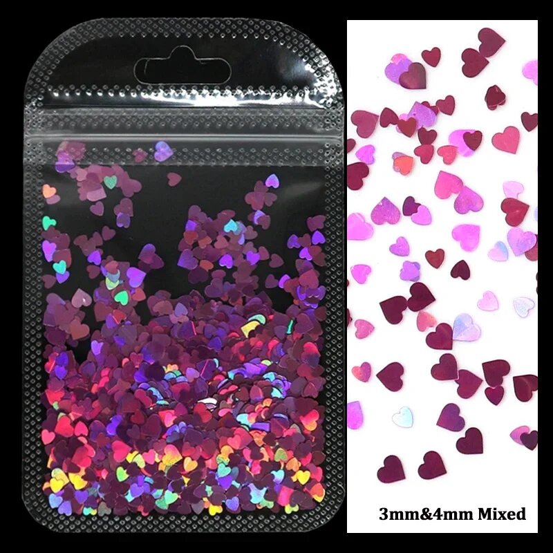 Голографические блестки для ногтей Sweet Love Heart, Цвет: LSAX-3