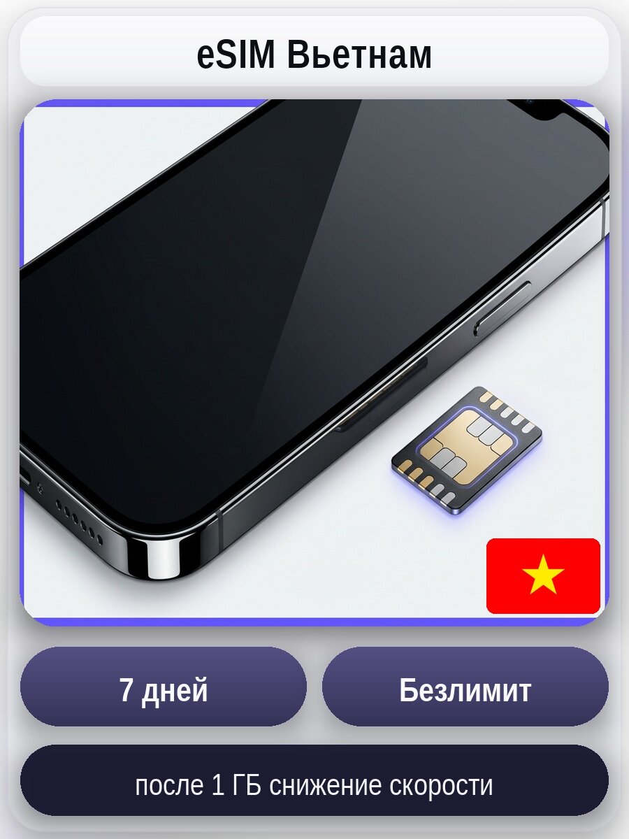 ESIM для мобильного интернета: безлимит на 7 дней | Вьетнам | Виртуальная СИМ-карта