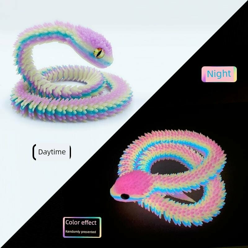3D-печатная светящаяся радужная змея-гадюка для детей, цветная конструкция, длина 30 см, сочлененная подвижная модель