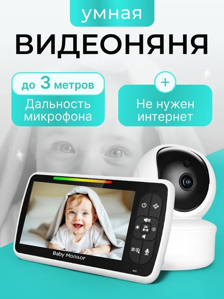 Видеоняня с монитором без wifi, умная видеоняня baby monitor