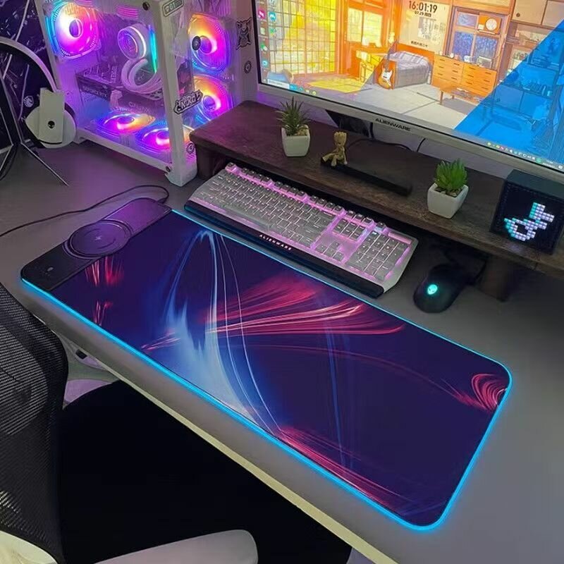 Коврик для игровой мыши, Alienware Беспроводная зарядка RGB Компьютерный настольный коврик 15 Вт Быстрая зарядка, чорны з бліскакамі
