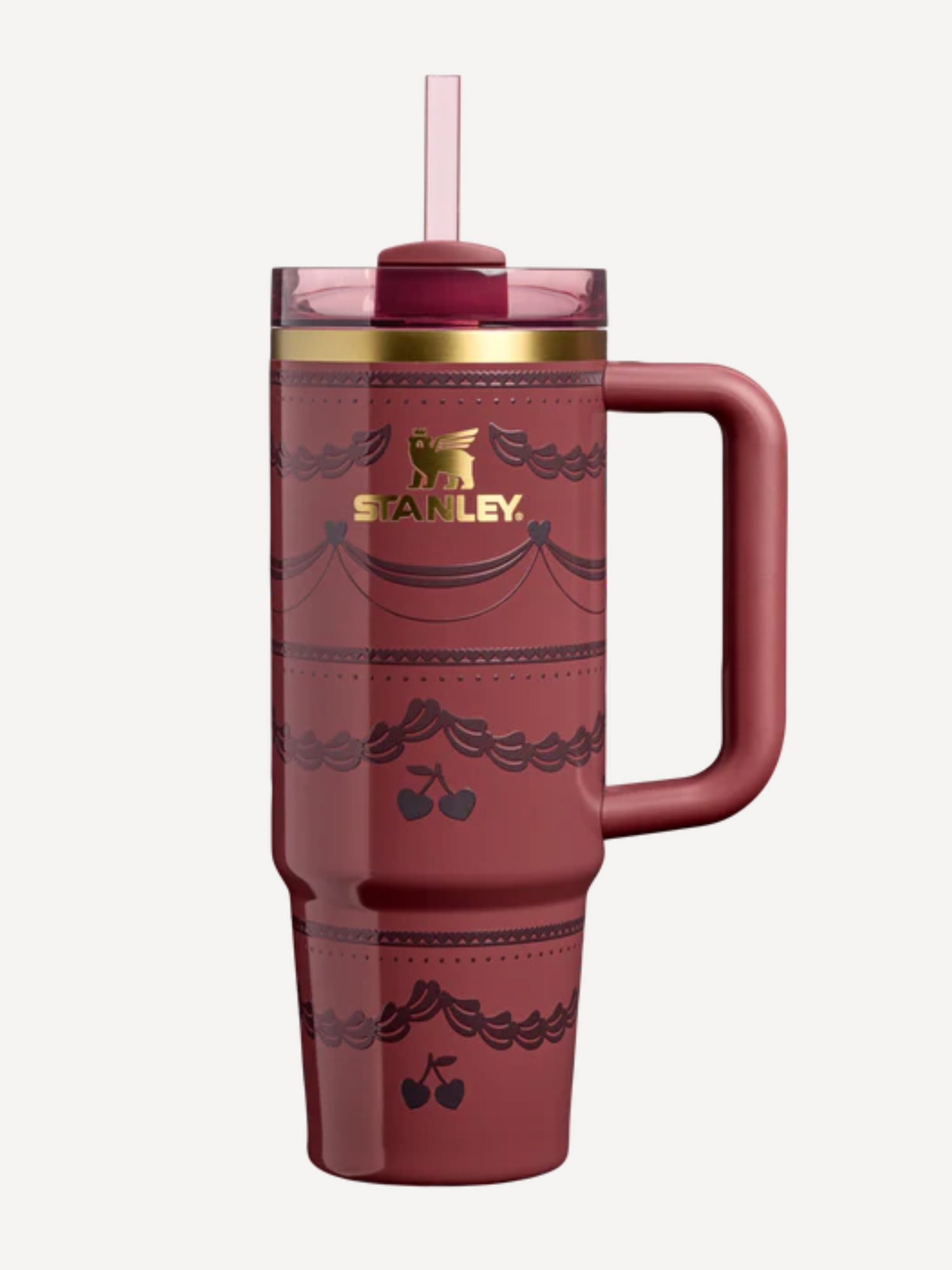 Термокружка Stanley Quencher H2.0 FlowState 0.89 л (30 oz), с трубочкой, цвет винно-красный (Red Velvet Cake), лимитированная серия The Valentine's Day, оригинал США