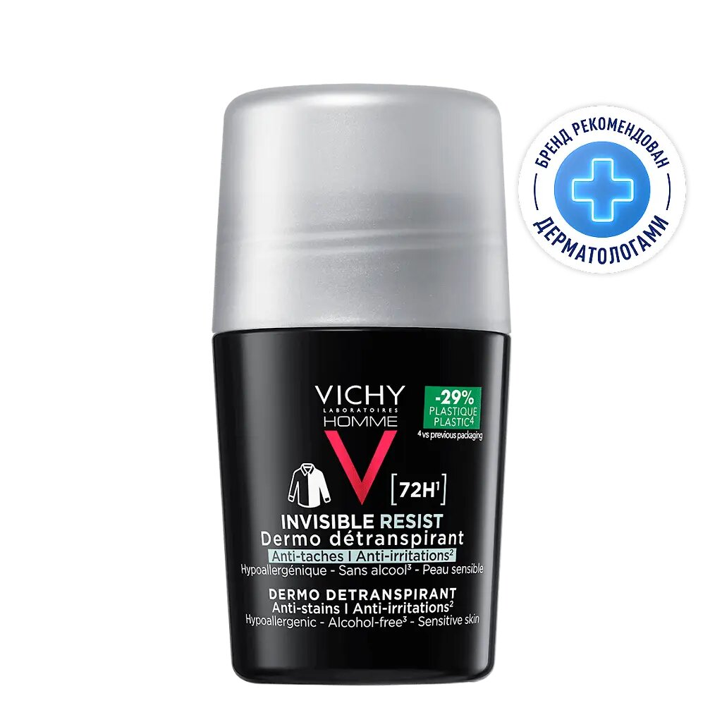 Vichy Homme Invisible Resist Дезодорант-антиперспирант шариковый против пятен 72 часа 50 мл 1 шт