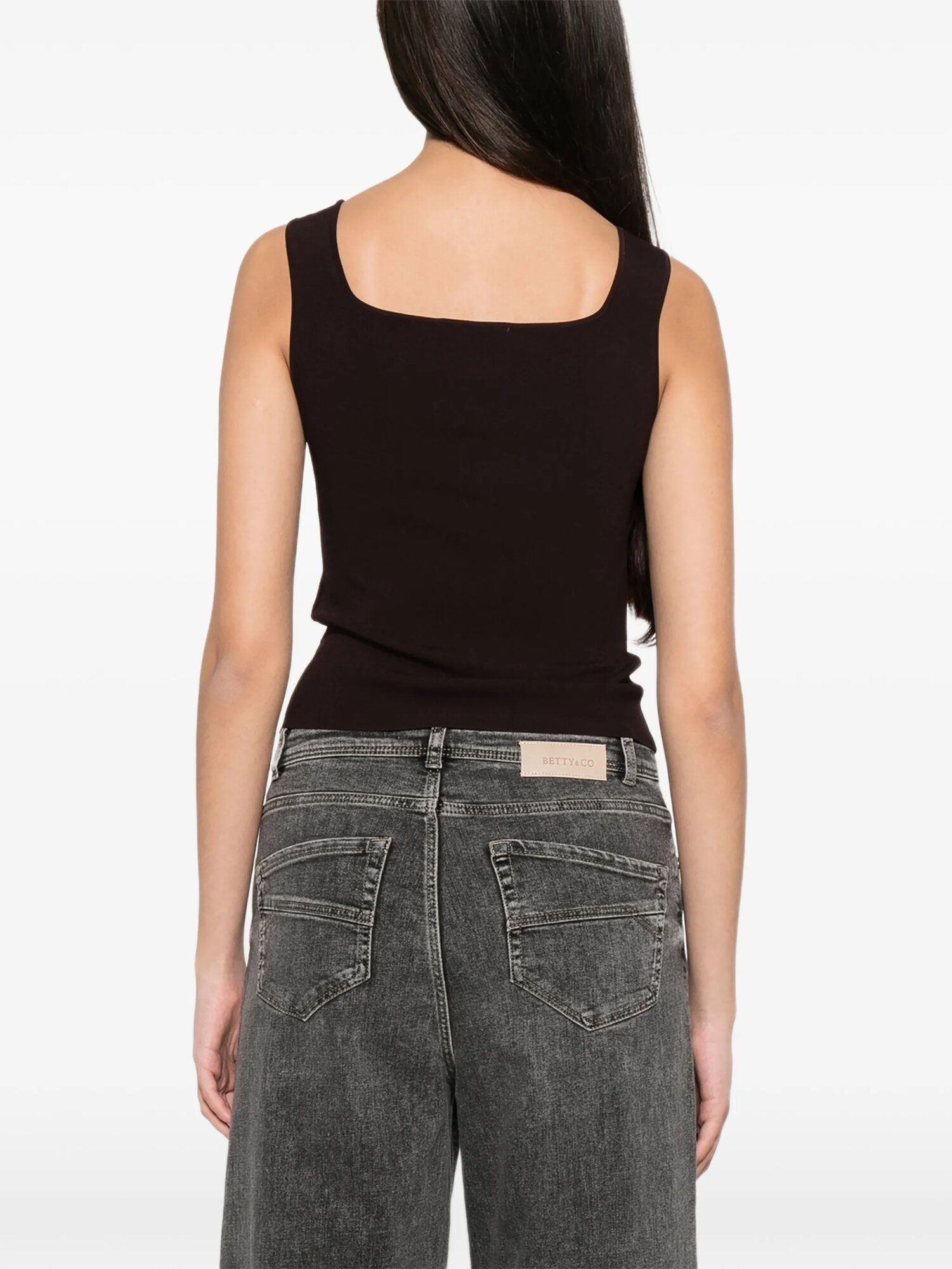 Топ LE PETIT PULLE Ribbed-knit square-neck top, размер 46, серый — фото 1
