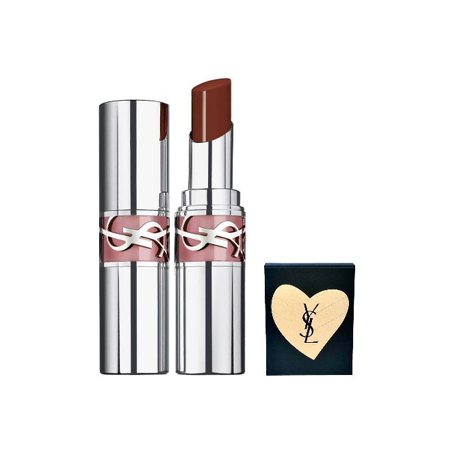 Губная помада женская SAINT LAURENT Round Tube Silver Pink Tube Glossy Natural Nourishing 3.2G, оттенок #122 Caramel Swirl
