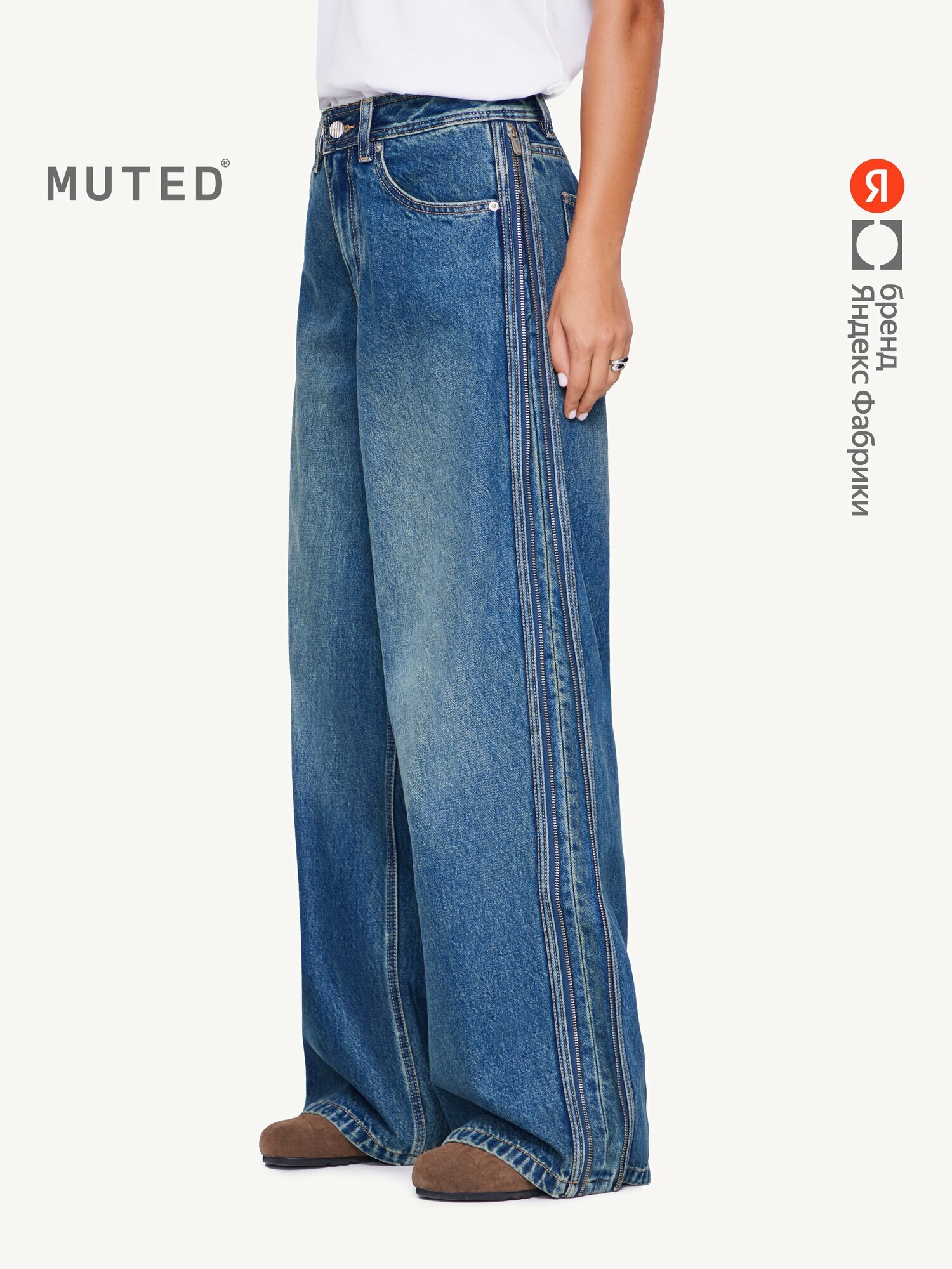 Джинсы широкие MUTED WIDE LEG ZIP