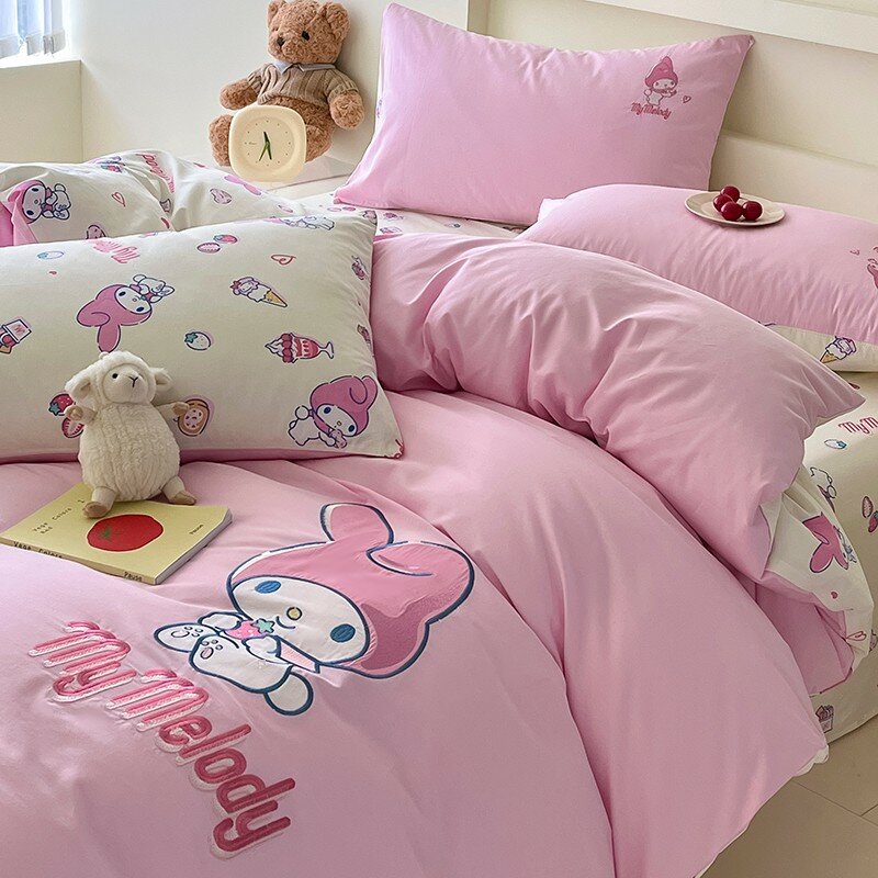 Комплект постельного белья Melody из чистого хлопка, 4 предмета, Sanrio, полностью хлопковый, для девочек, розовый,