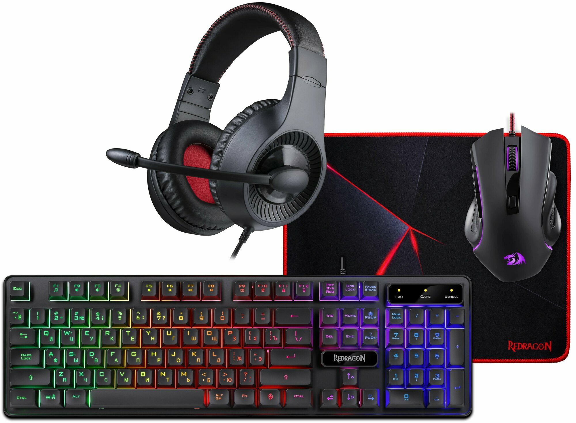 Комплект игровой Defender Redragon S137 RU Клавиатура + Мышь+ Коврик + Гарнитура
