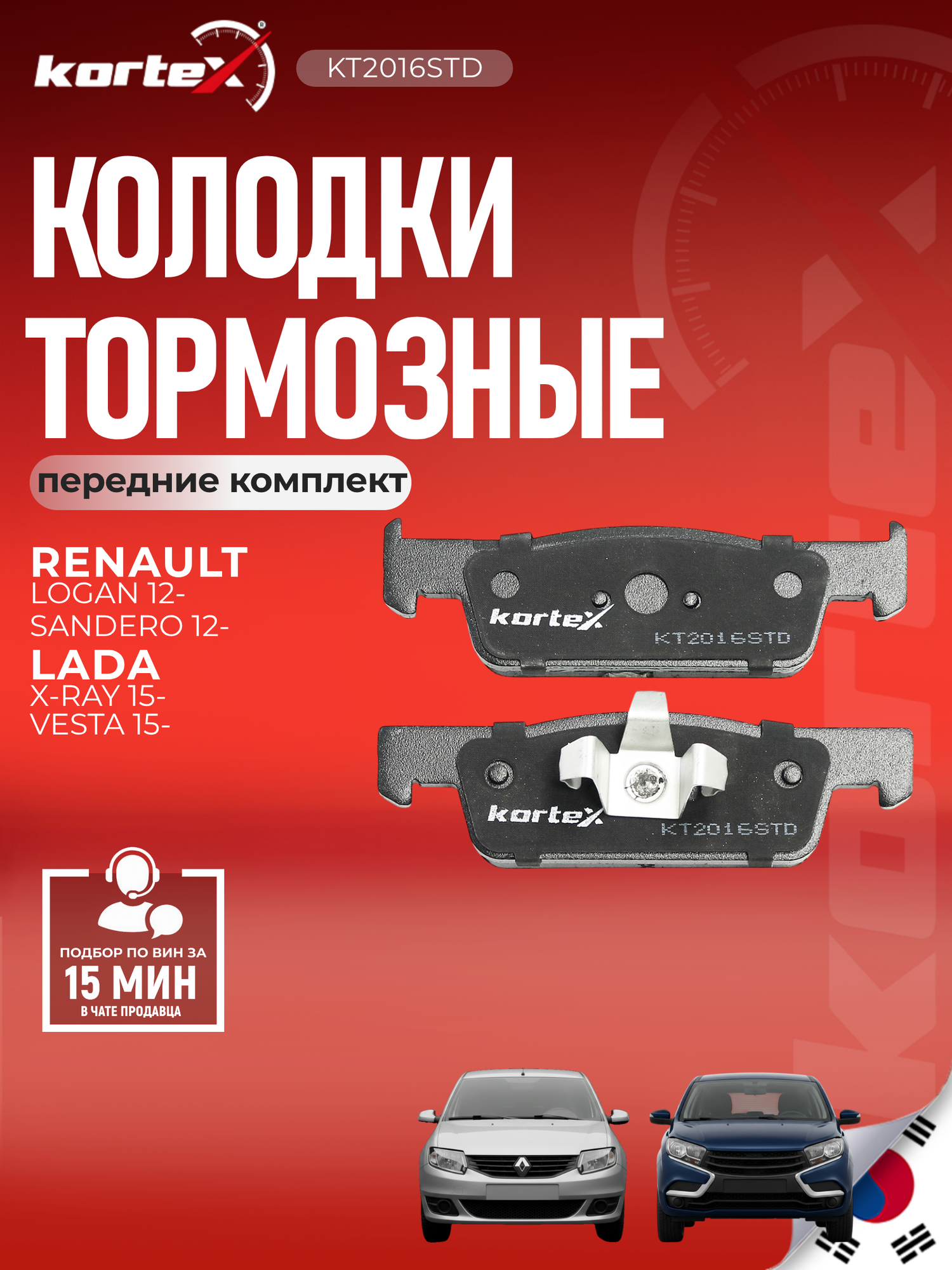 Тормозные колодки дисковые передние Рено Логан-II/Сандеро-II (с 2014 г. в.) с двигателем 1.6 16V (K4M). Длина 140 мм.