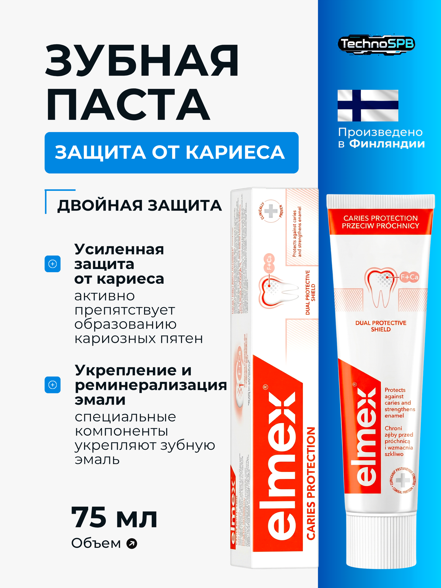 Зубная паста Elmex "Caries Protection", защита от кариеса, 75мл, Финляндия