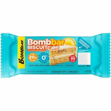 BOMBBAR Пирожное протеиновое неглазированное с начинкой со вкусом Маковый торт с лимоном 45г