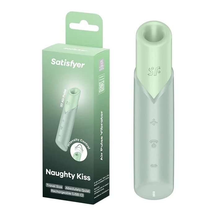Компактный стимулятор клитора «Naughty kiss», водонепроницаемый, зеленый