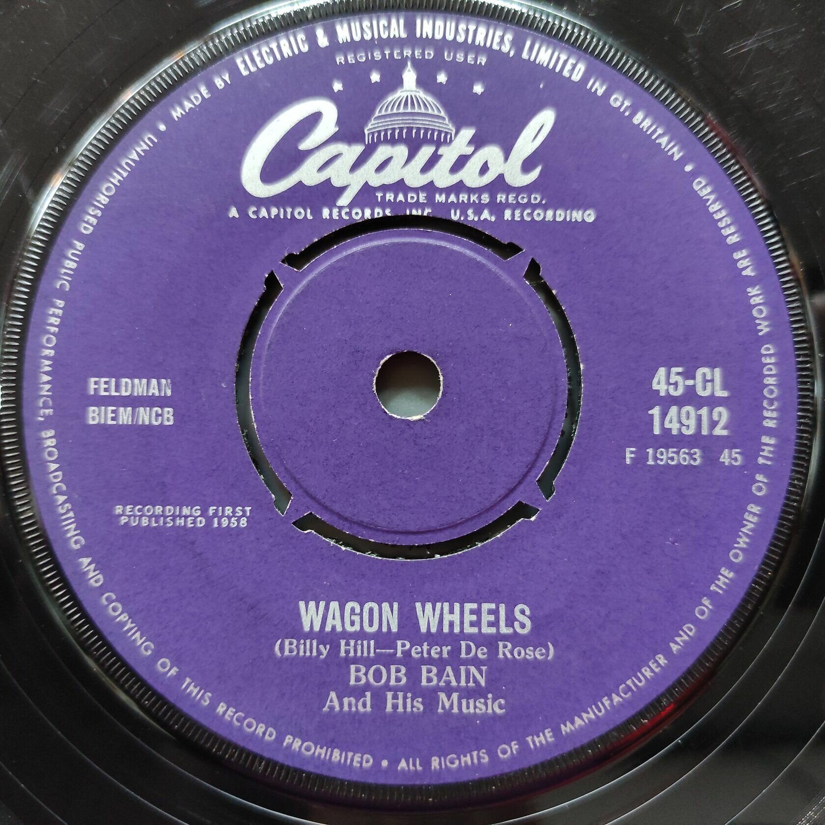 Пластинка Bob Bain "Wagon Wheels" 7" (Single/UK/1958) VG/VG