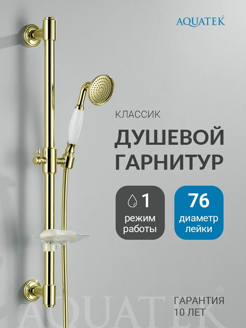 Душевой гарнитур Aquatek AQ2020PG Классик, латунь, нержавеющая сталь, золотой