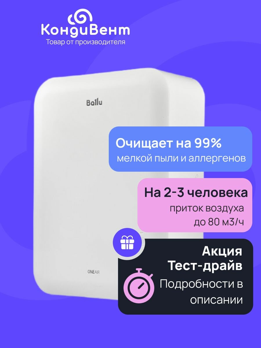 Система приточной вентиляции Ballu ONEAIR ASP-80 проветриватель НС-1246466 / бризер