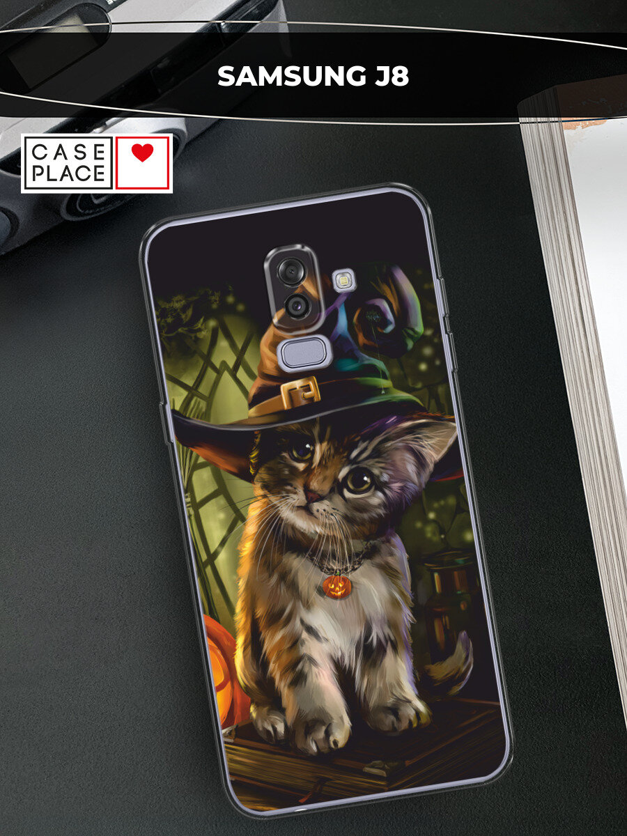Чехол на Samsung Galaxy J8 / Самсунг Галакси Джей 8 с принтом Кот на Хэллоуин