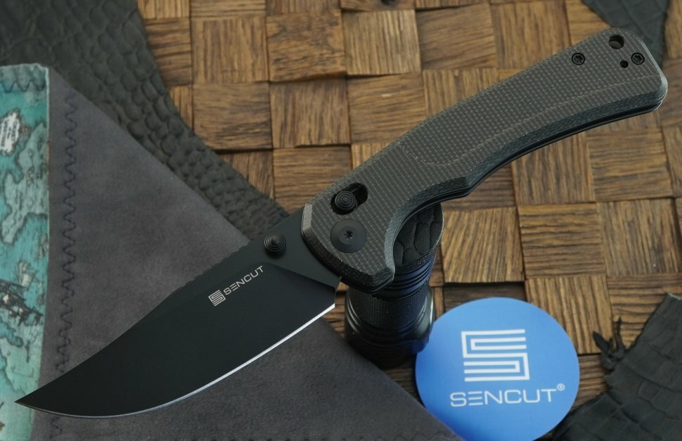 Складной нож Sencut Slybolt, сталь 9Cr18MoV, черное покрытие, рукоять темно-зеленая микарта