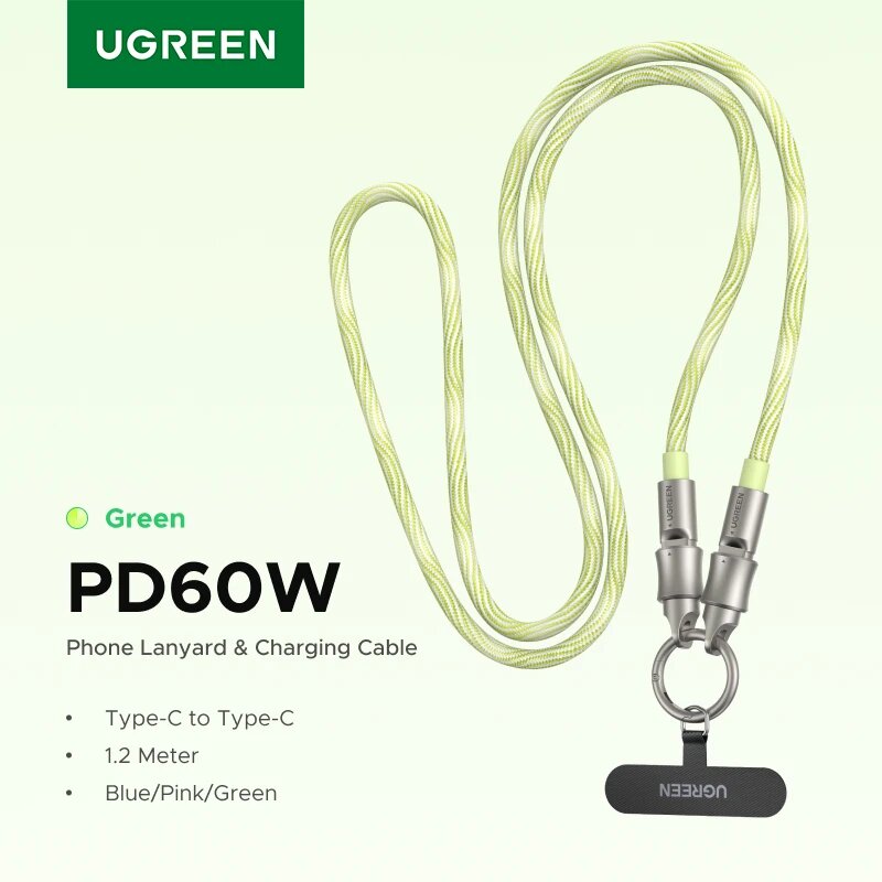UGREEN кабель Type-C Type-C 1.2м, Green, PD 60W