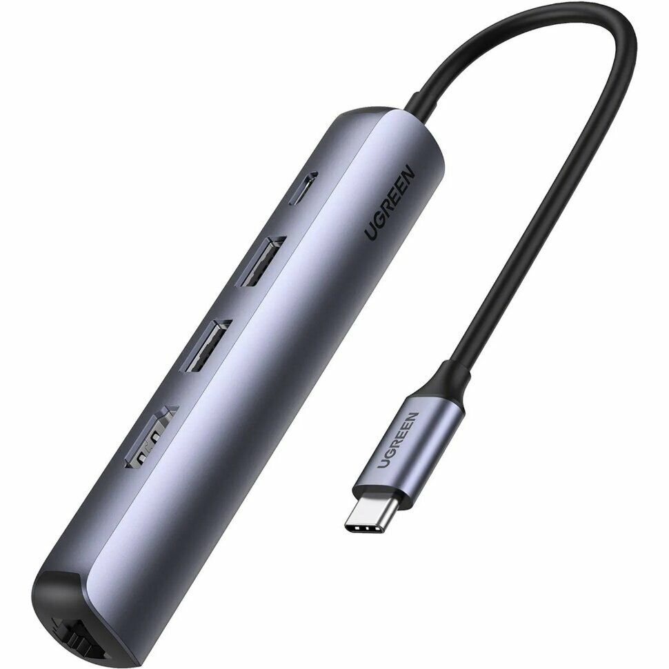 Разветвитель USB Ugreen CM418 (10919) USB-C to 2xUSB 3.0+HDMI+RJ45+PD Сереб, 1796204