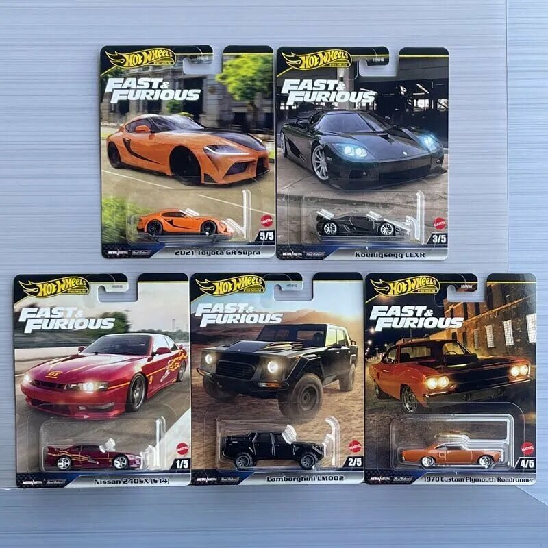 Набор Hot Wheels Premium Fast & Furious : 5 коллекционных авто Lamborghini LM002, Toyota GR Supra, Nissan 240SX и другие (лимитированная серия, антагонисты киносаги)