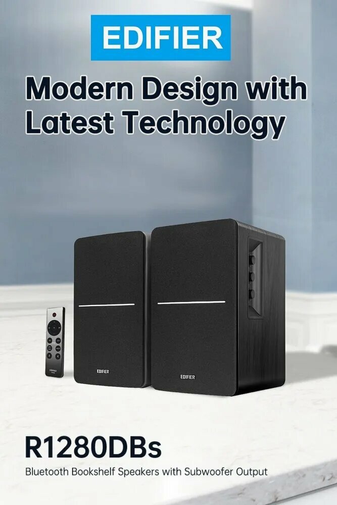 Колонки для компьютера 2.0 Edifier R1280DBs, Bluetooth, 42 Вт, черный , Европейская вилка