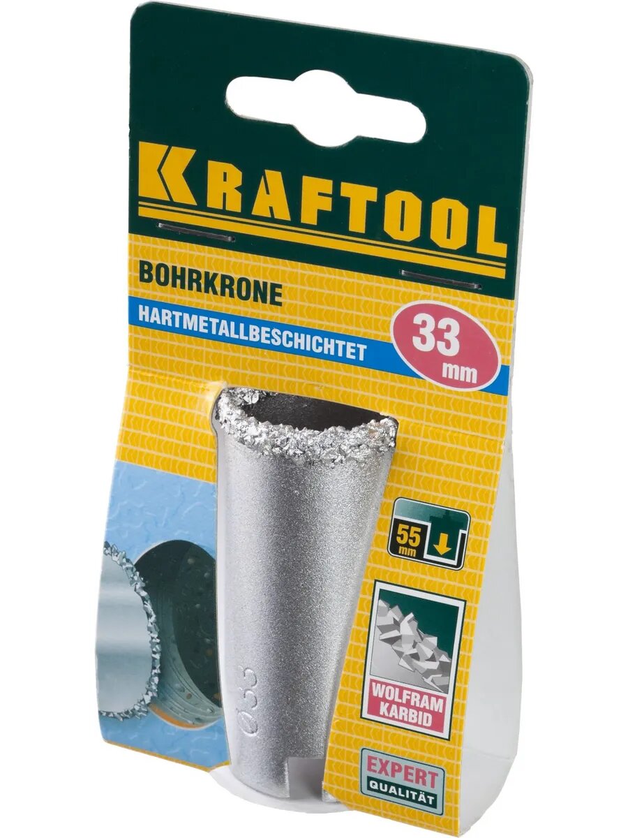 KRAFTOOL 33 мм, L 55 мм, карбид вольфрама, коронка коль