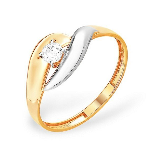 Кольцо тонкое, широкое, красное золото, 585 проба, родирование, кристаллы Swarovski