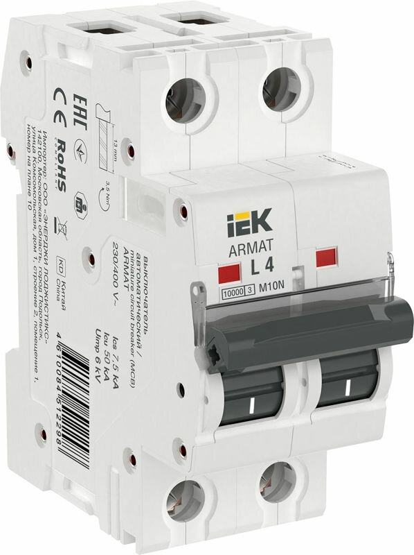 Выключатель автоматический модульный 2п L 4А M10N ARMAT IEK AR-M10N-2-L004
