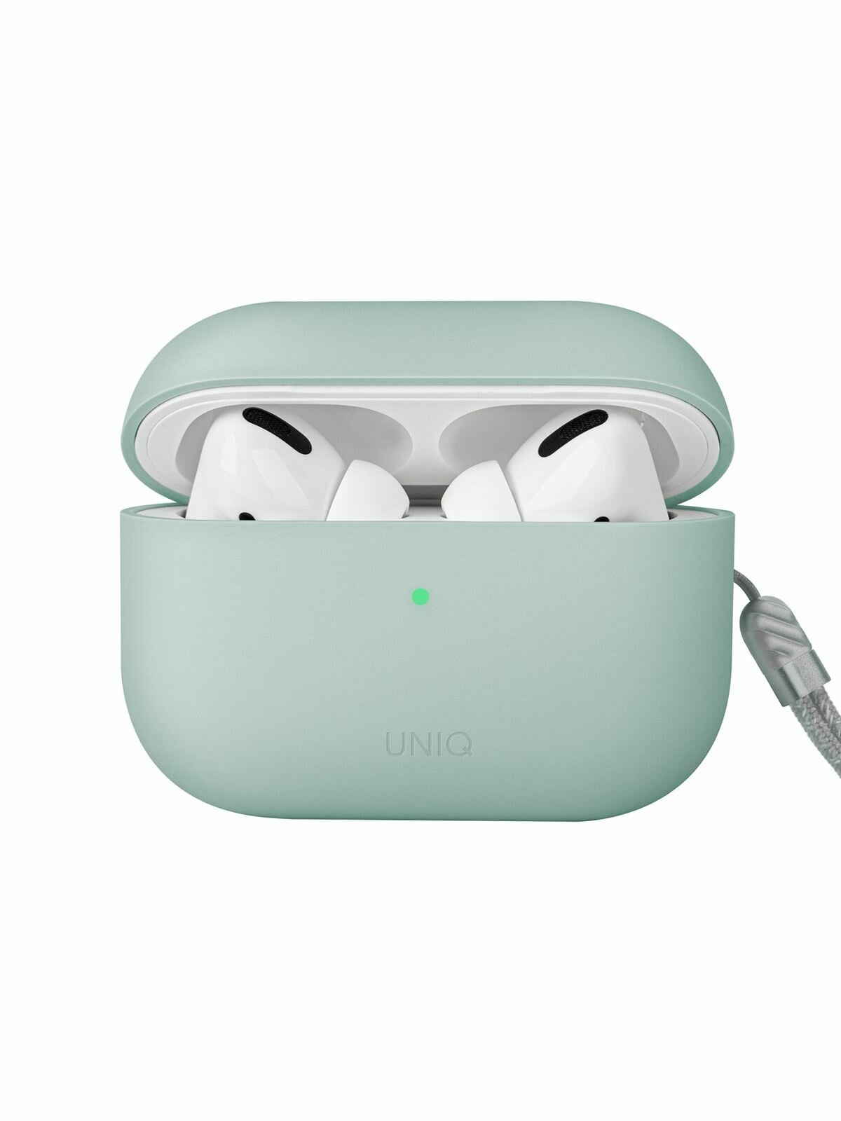 Чехол Uniq LINO для беспроводных наушников Apple Airpods Pro 2 / на Эпл Аирподс Про 2 силиконовый с эффектом софт тач со шнурком на запястье, мятный зеленый