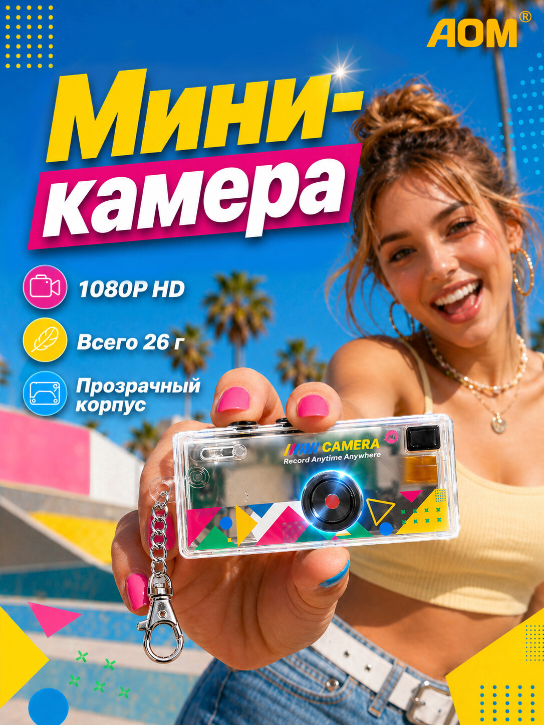 Экшн-камера мини портативная, Детская камера, Камера-палец Full HD 1080p@30fps, 12MP, для спорта и путешествий