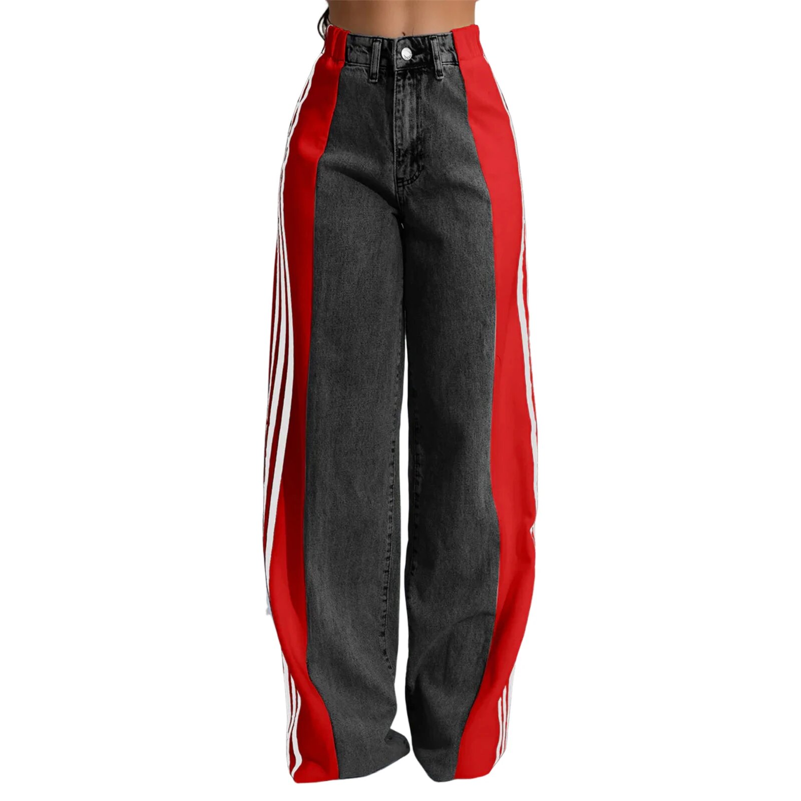 High Waist Loose Wide Leg Side Striped Denim Trouses Women's Spring Summer Baggy Jeans Pants Streetwear
