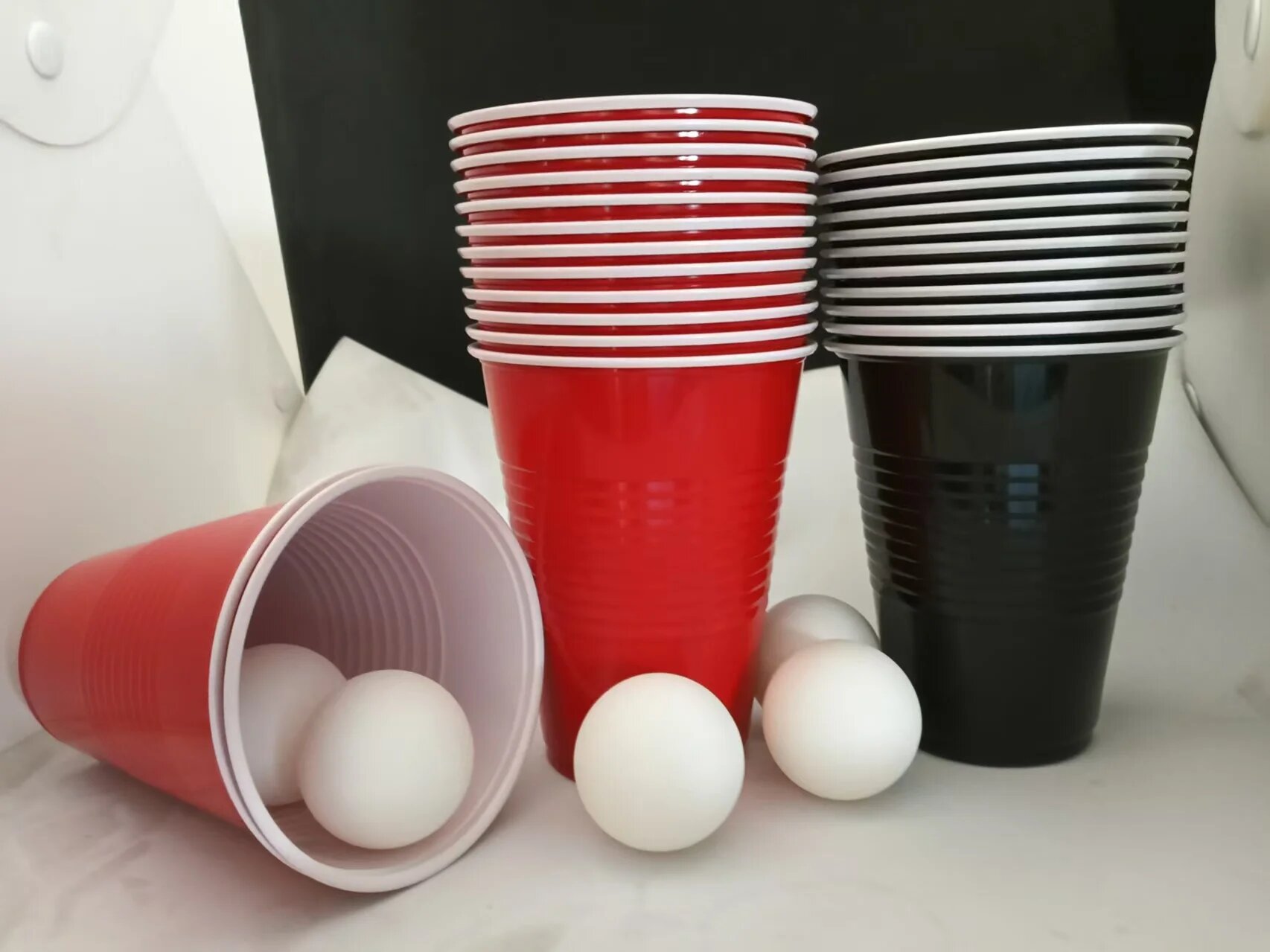 Стаканчики для Pong, 22 шт, красный/черный