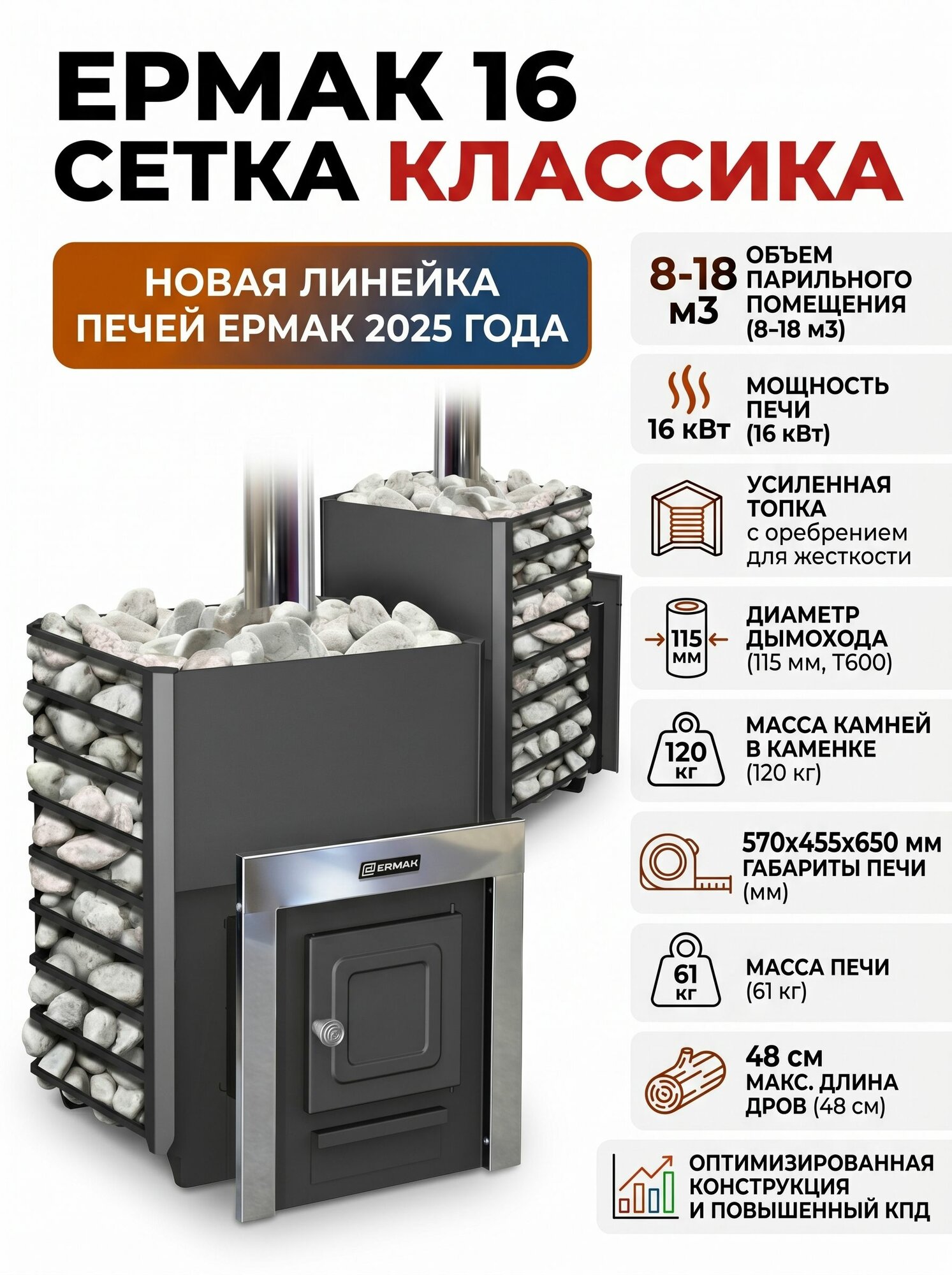 Печь банная дровяная ермак 16 Сетка Классика