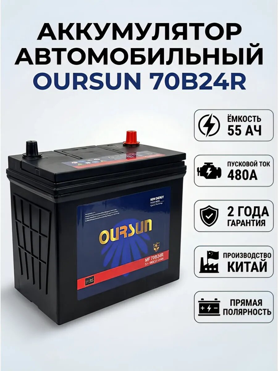 Аккумулятор автомобильный 55Ah 480A Прямая полярность